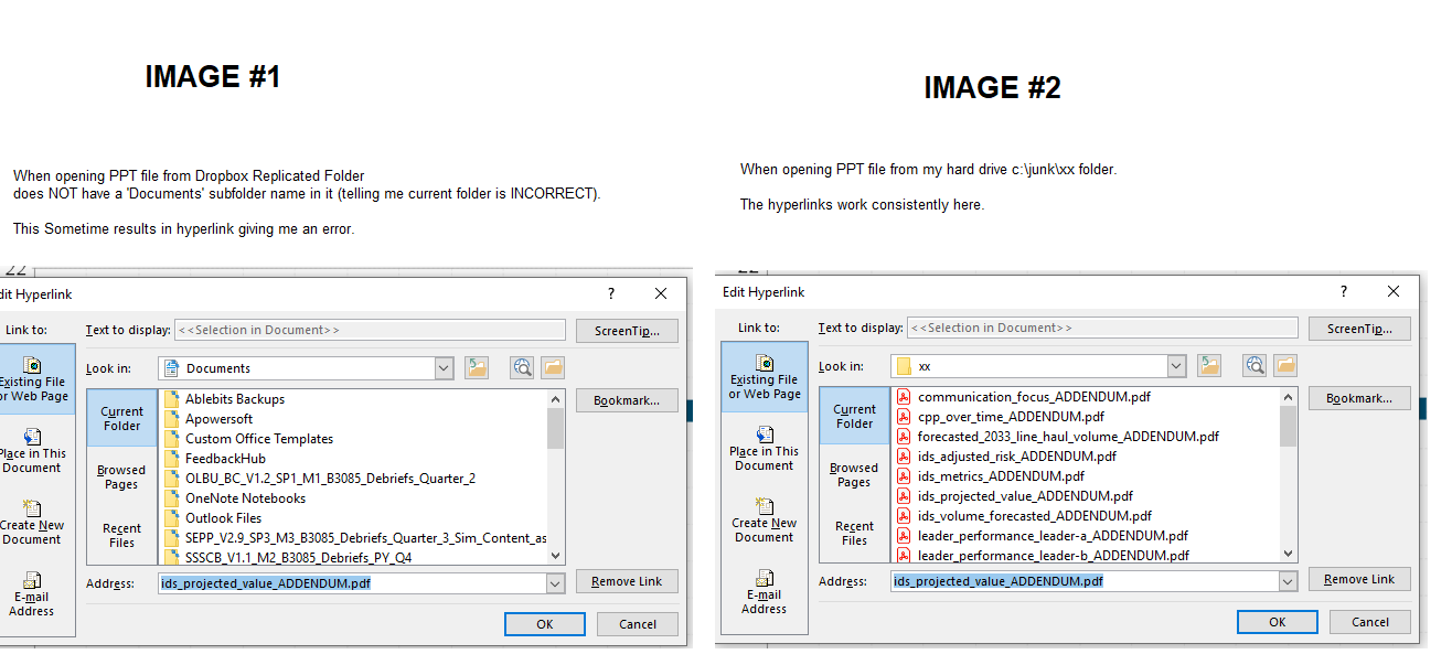 When using a PowerPoint file located on dropbox, hyperlink sometimes ...