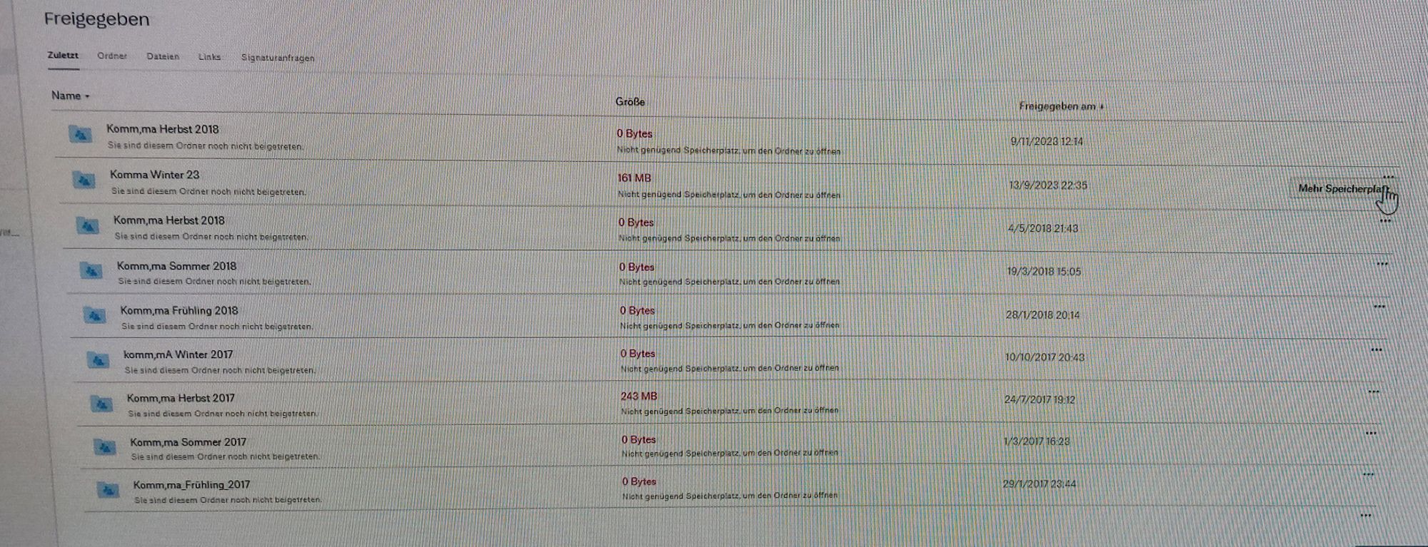 Shared tab shows shared folders that can't be added to the account ...
