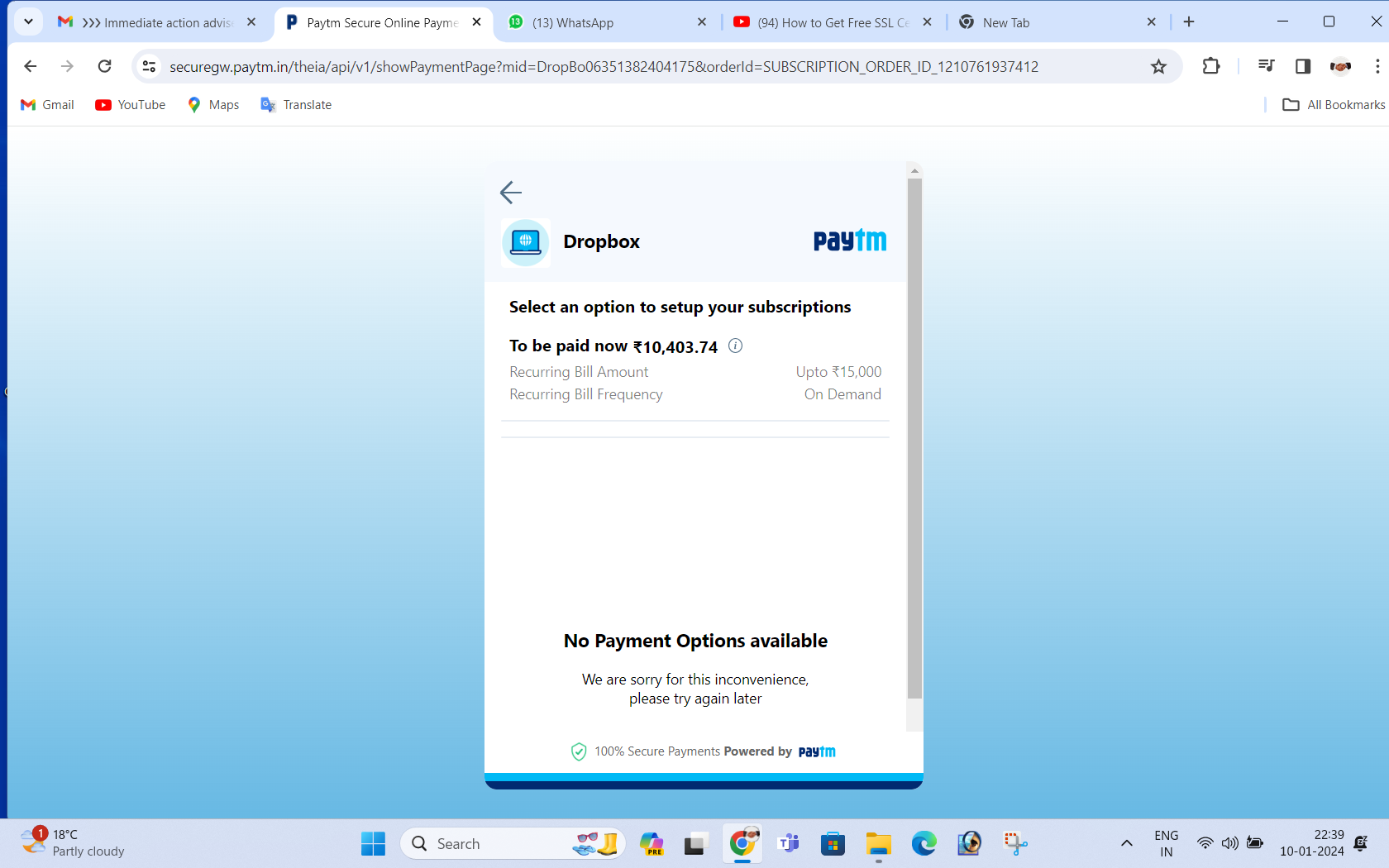 Payment failed when I tried to upgrade my account | The Dropbox Community