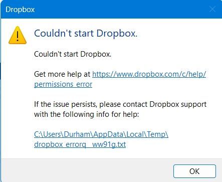Windows 11 "Couldn't start Dropbox" error. | The Dropbox Community