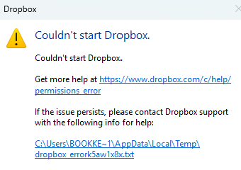 The desktop app on one of my computers keeps throwing a startup error. | The Dropbox Community