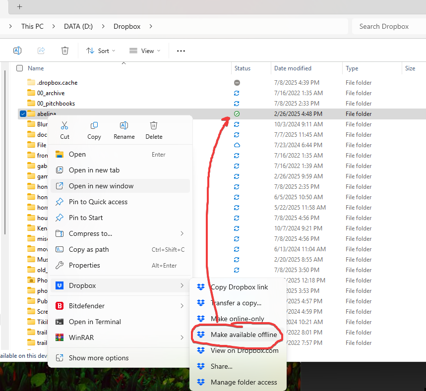 Offline folders switching to online-only after Dropbox for Windows ...