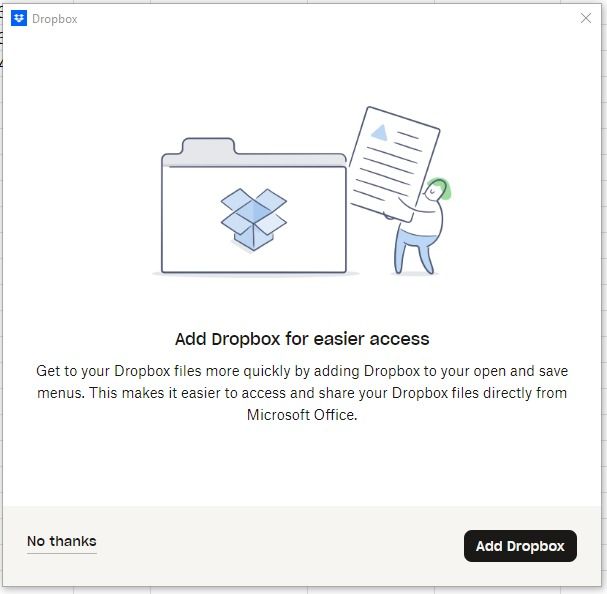 Remove Dropbox login popup when opening an Excel file from my desktop app. | The Dropbox Community